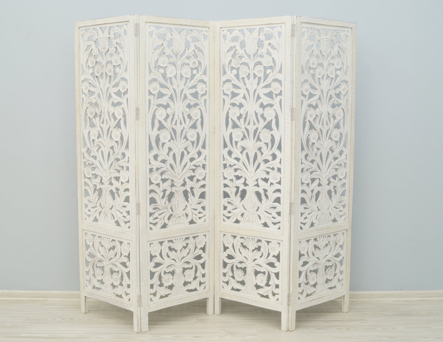 Parawan kolonialny Antyk ażurowy biały 4-częściowy - Mebleswiata.com.pl