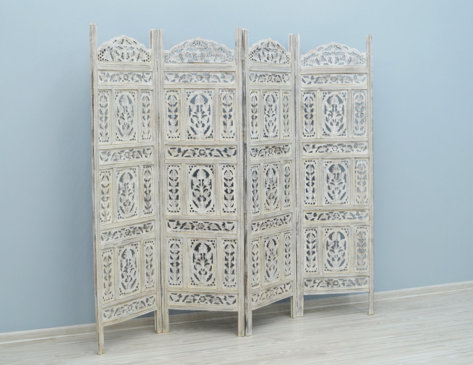 Parawan kolonialny Antyk ażurowy bielony 4-częściowy - Mebleswiata.com.pl