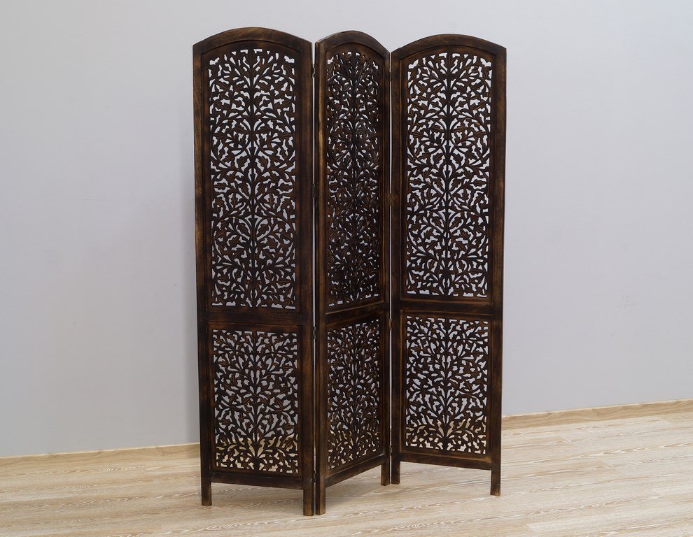 Parawan indyjski ażurowy biały 3-skrzydłowy przecierany ręcznie ...